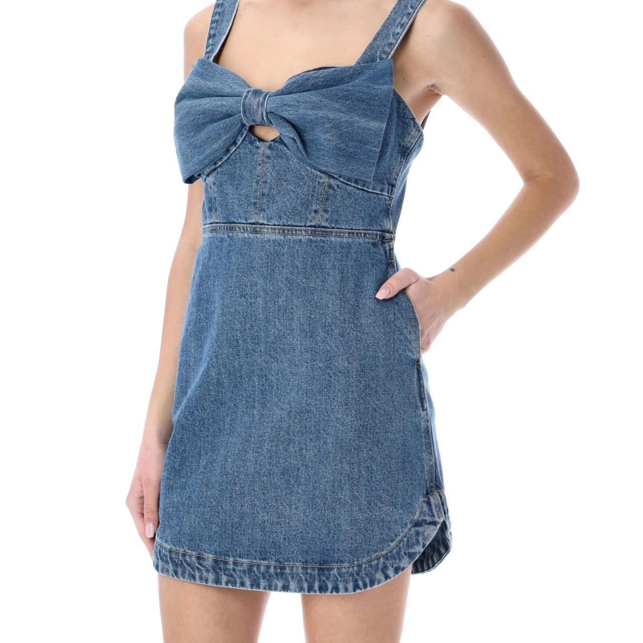 Blue Denim Bow Mini Dress - Depop
