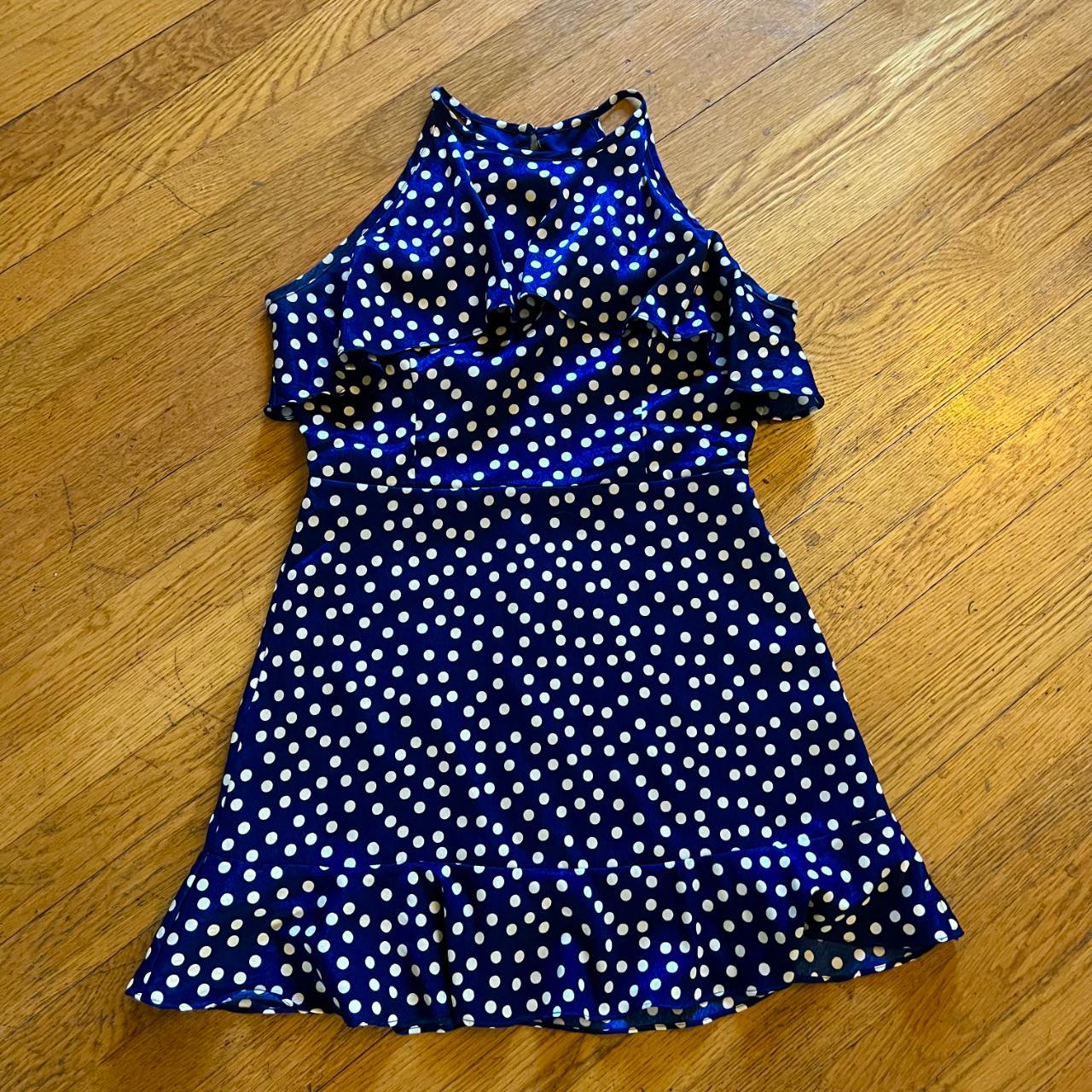 Navy Polka Dot Dress Depop