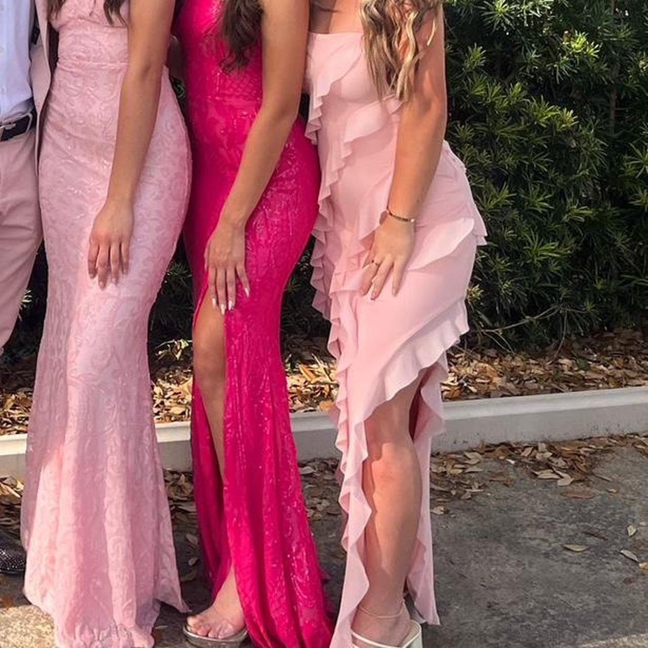 Pink ruffle prom dress size small from Windsor | Depop