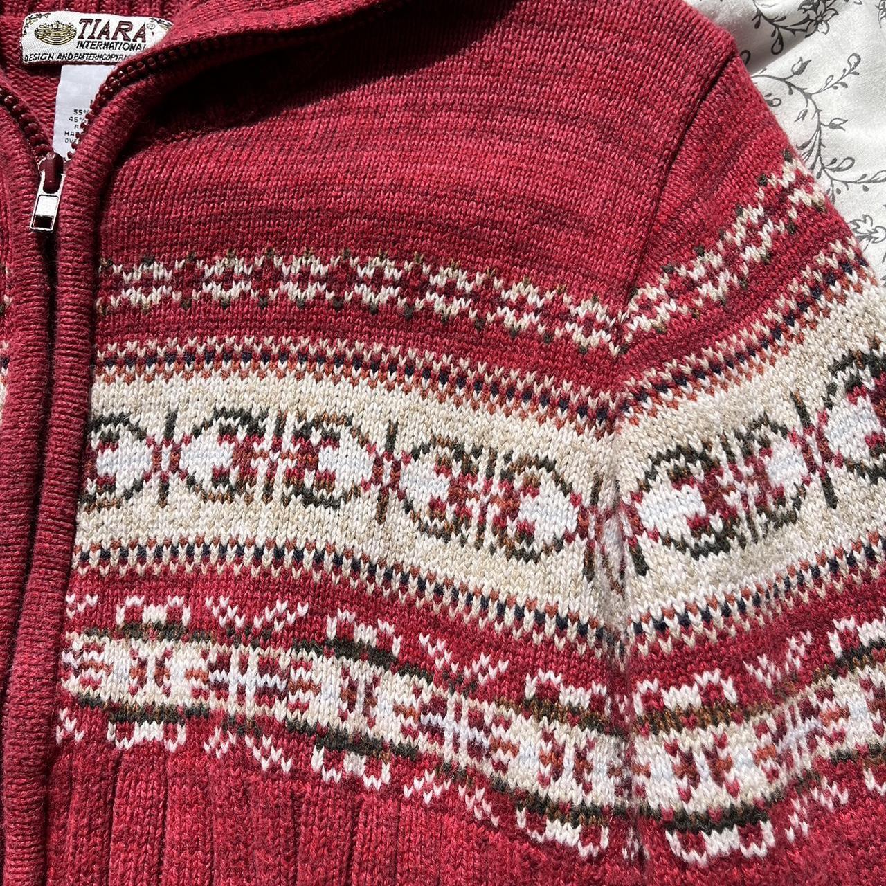 tiara international thick knit christmas zip up... - Depop