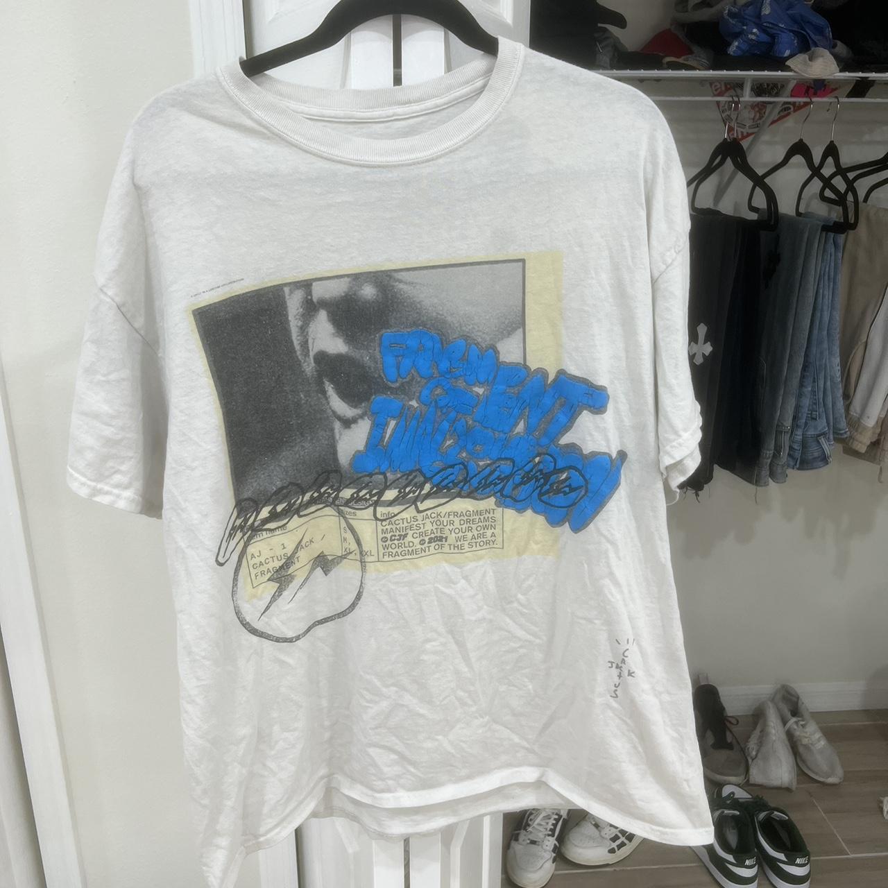 Travis Scott Men's White and Blue T-shirt | Depop