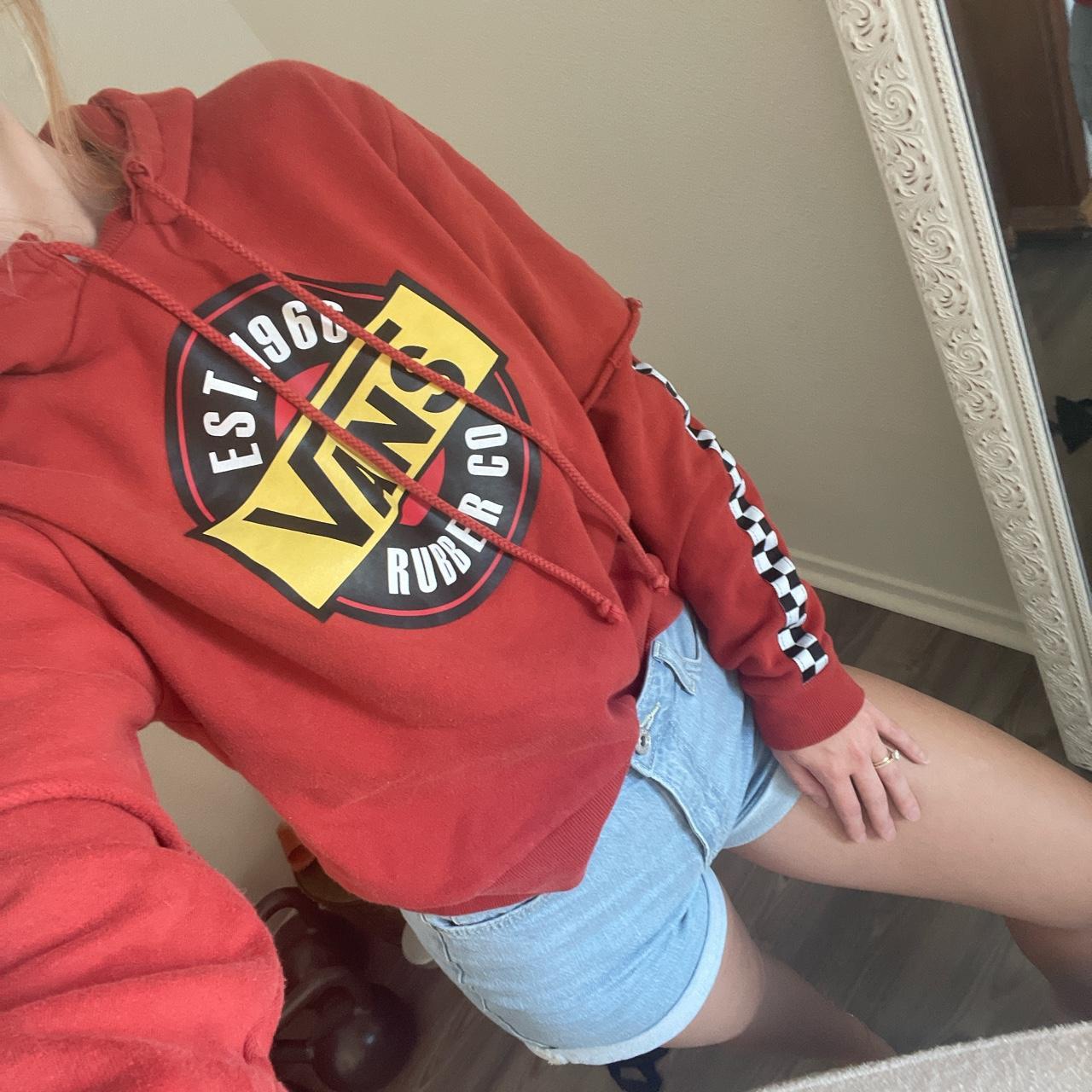 VANS cropped red and checkered sweatshirt ️🖤🤍 #vans... - Depop