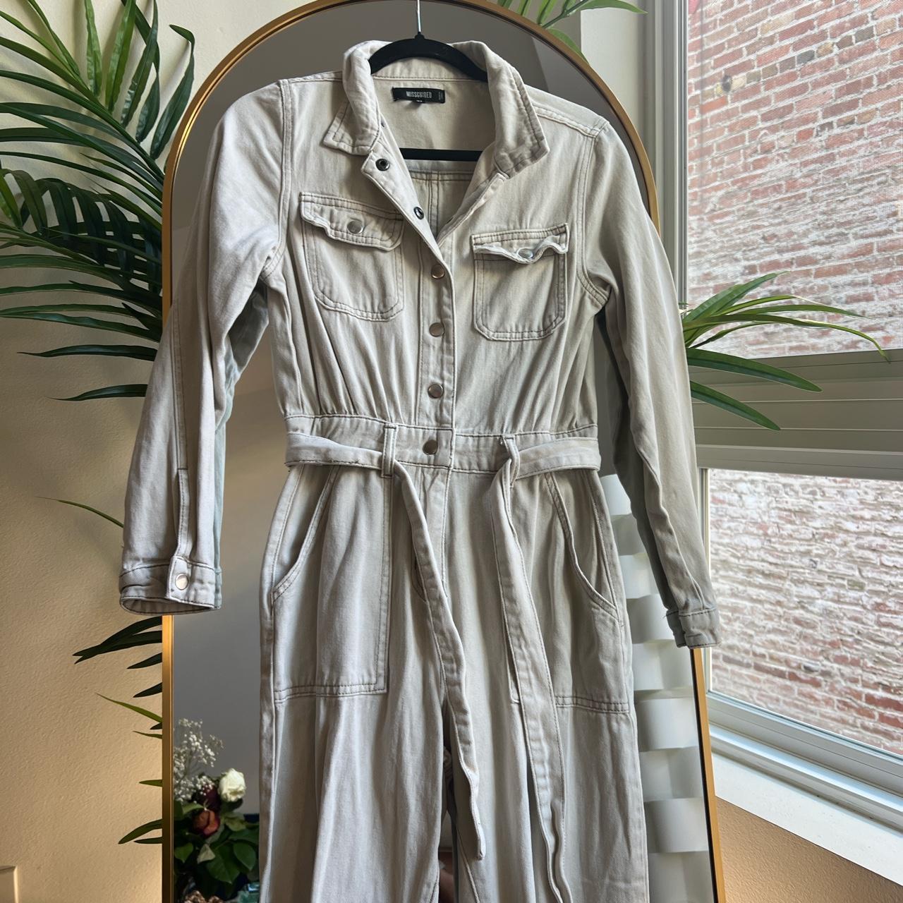 Missguided Cream Jumpsuit with Tie Size US 4 / UK... - Depop