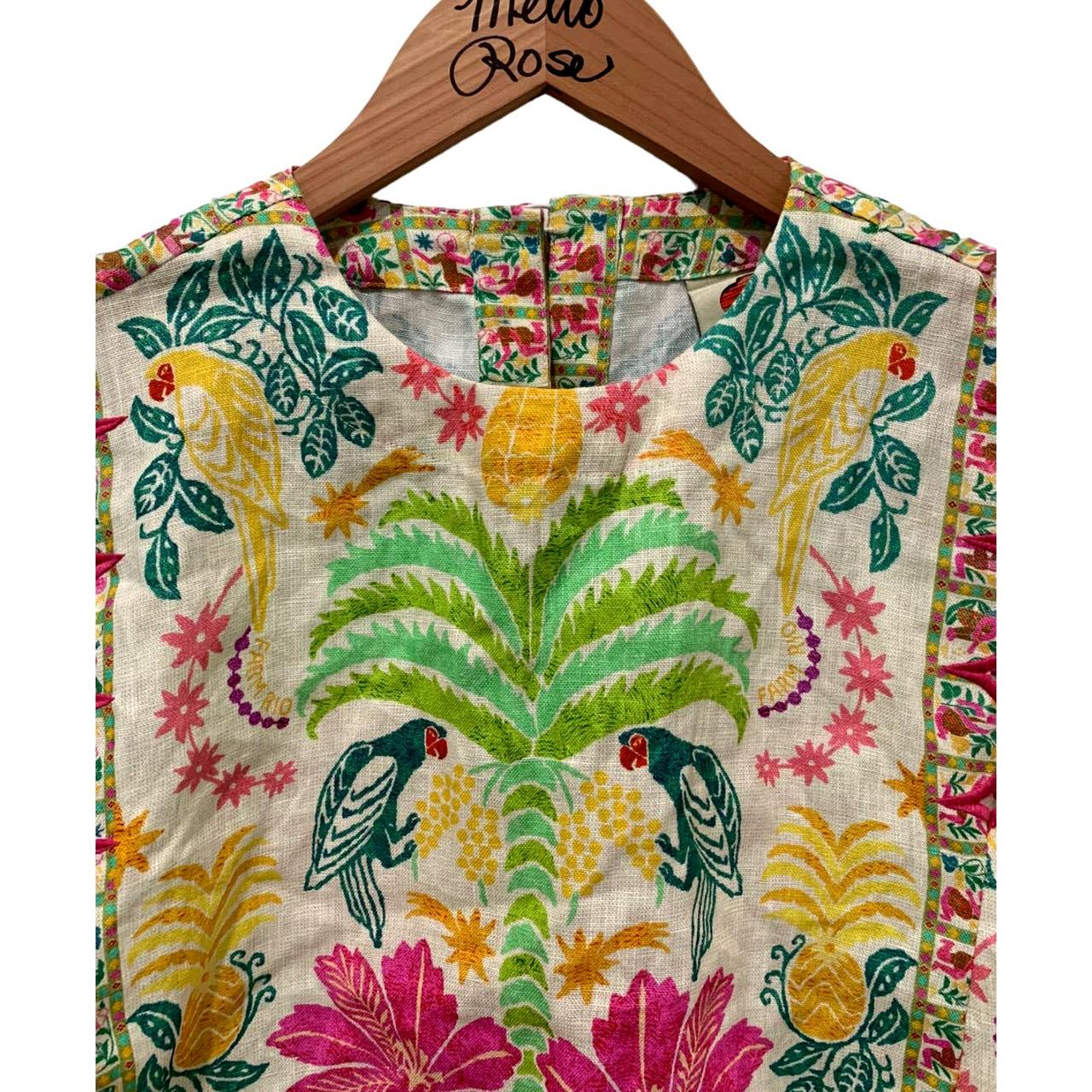 Farm Rio Women's White and Pink Vest | Depop