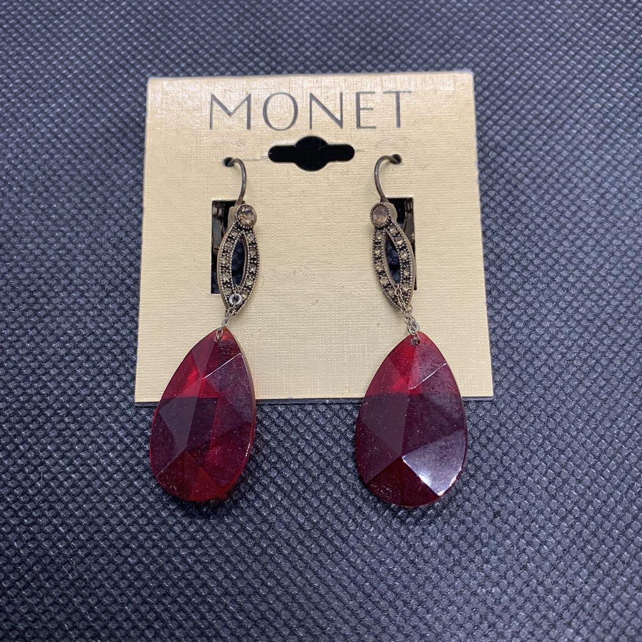NWT Monet Red Stone with Rhinestone Tear Drop... - Depop