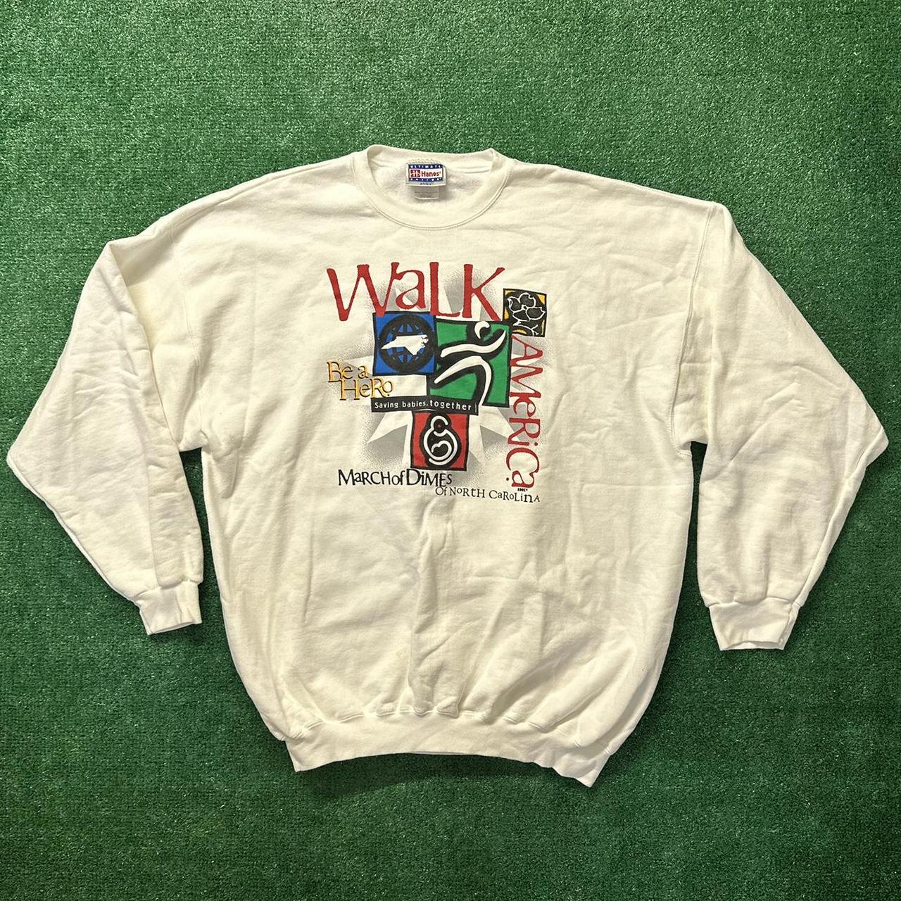 Vintage 90s Walk America White Crewneck Sweatshirt... - Depop