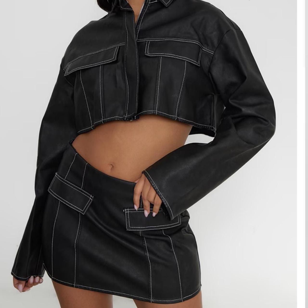 Black leather two piece co-ord from PLT. Jacket in a... - Depop