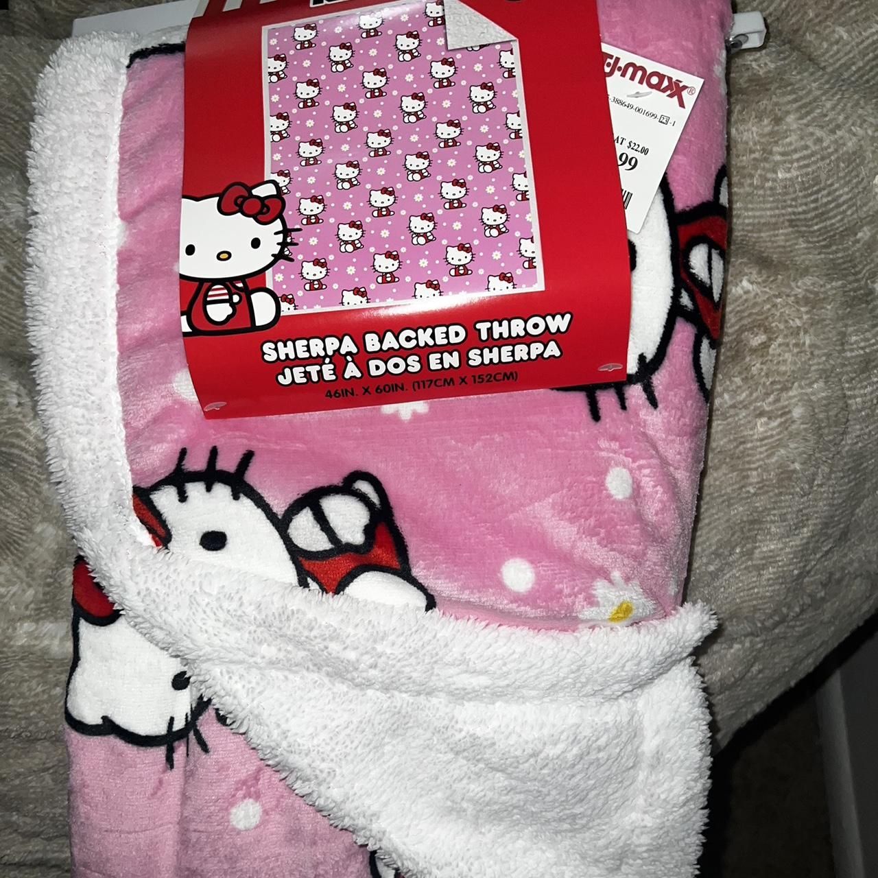 hello kitty pink daisy sherpa lined blanket brand... - Depop