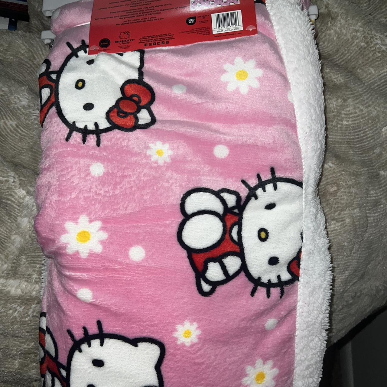 hello kitty pink daisy sherpa lined blanket brand... - Depop