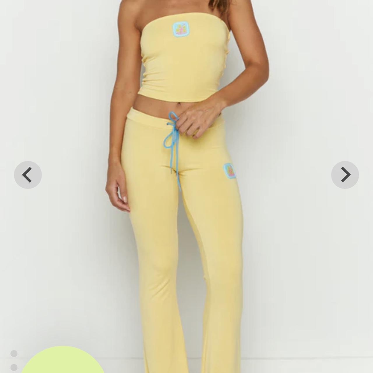 O-MIGHTY Women's Yellow and Blue Trousers | Depop