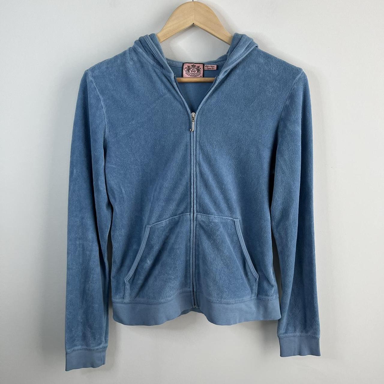 Juicy Couture Velour Zip Up Hoodie Womens XL Blue... - Depop