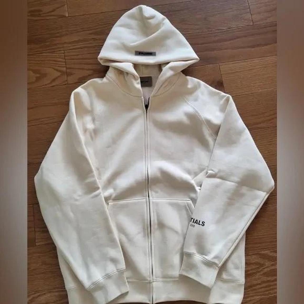 Essentials White Zip Up Hoodie - Depop