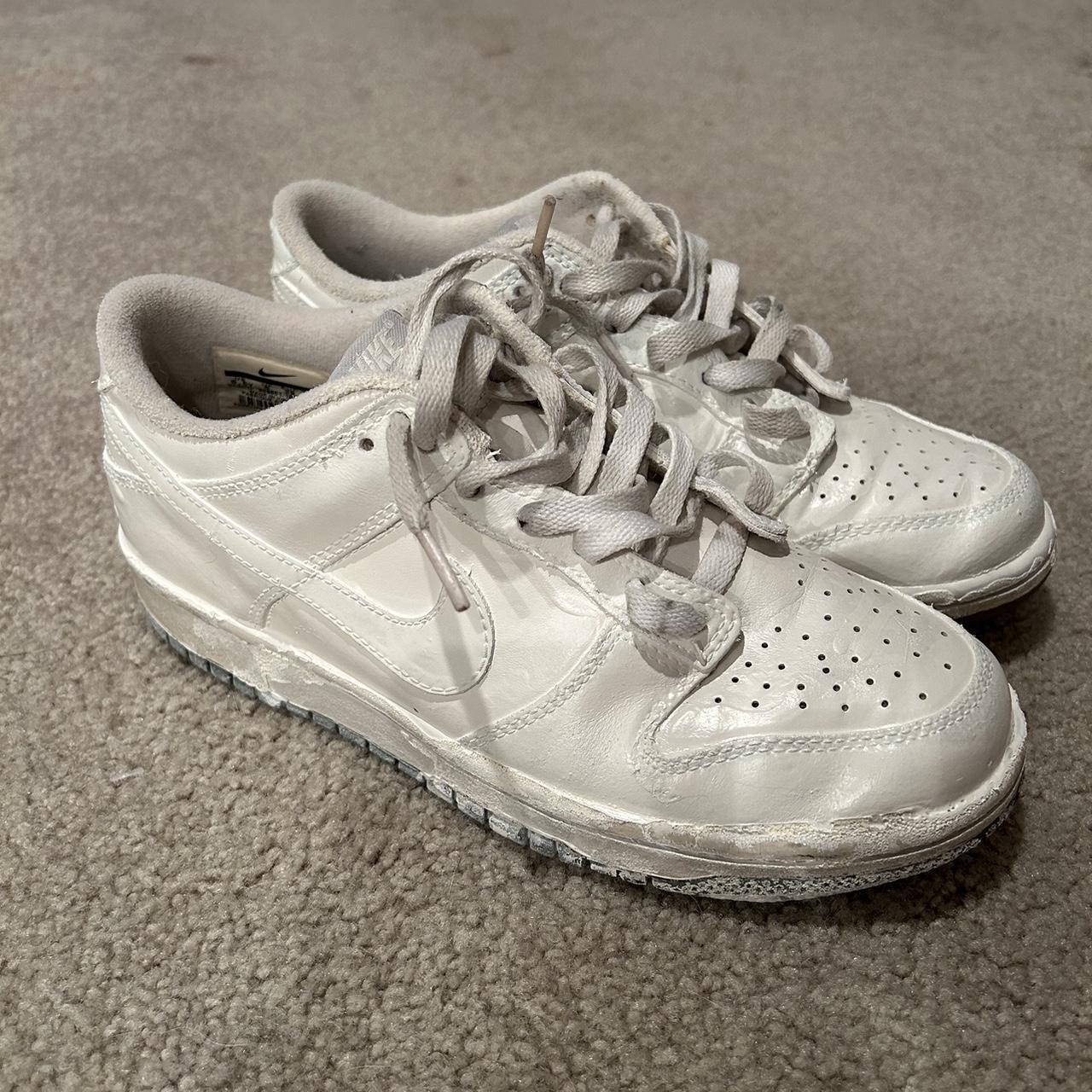 All white SPRAY PAINTED NIKE DUNKS Size 6 womans Ok... - Depop