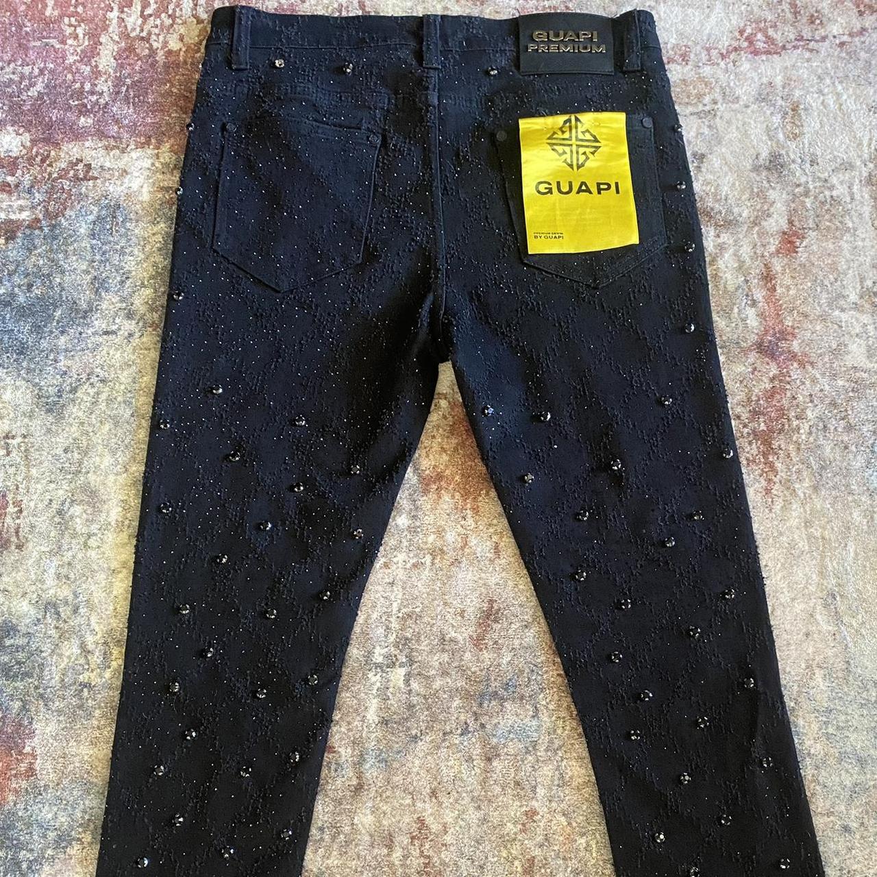 Guapi black denim super stacked jeans with... | Depop