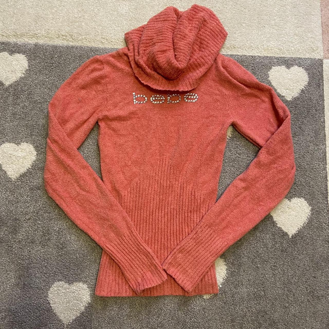 adorable peach rhinestone y2k bebe sweater hiii... - Depop
