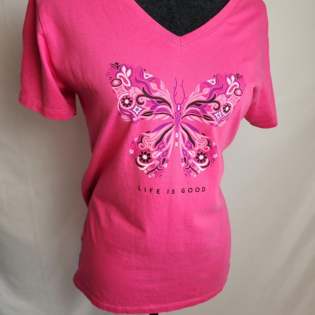 Life is Good Pink Spring /Summer Women's v neck Size... - Depop