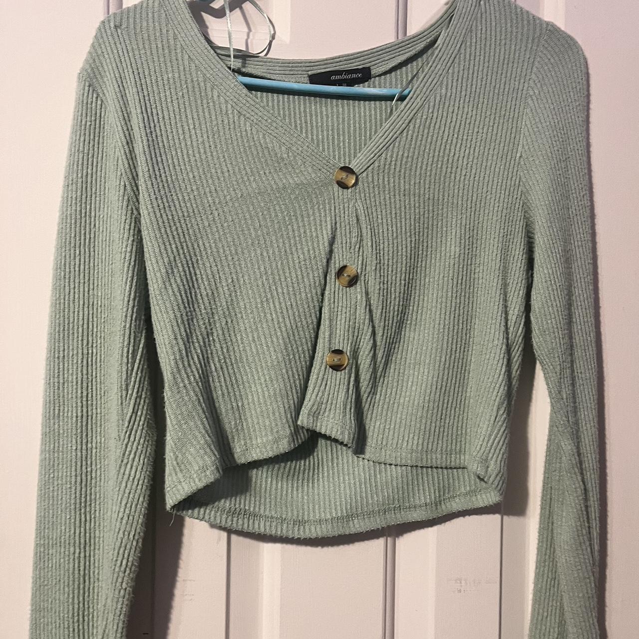 Green Button Up Crop Top Medium Good... - Depop