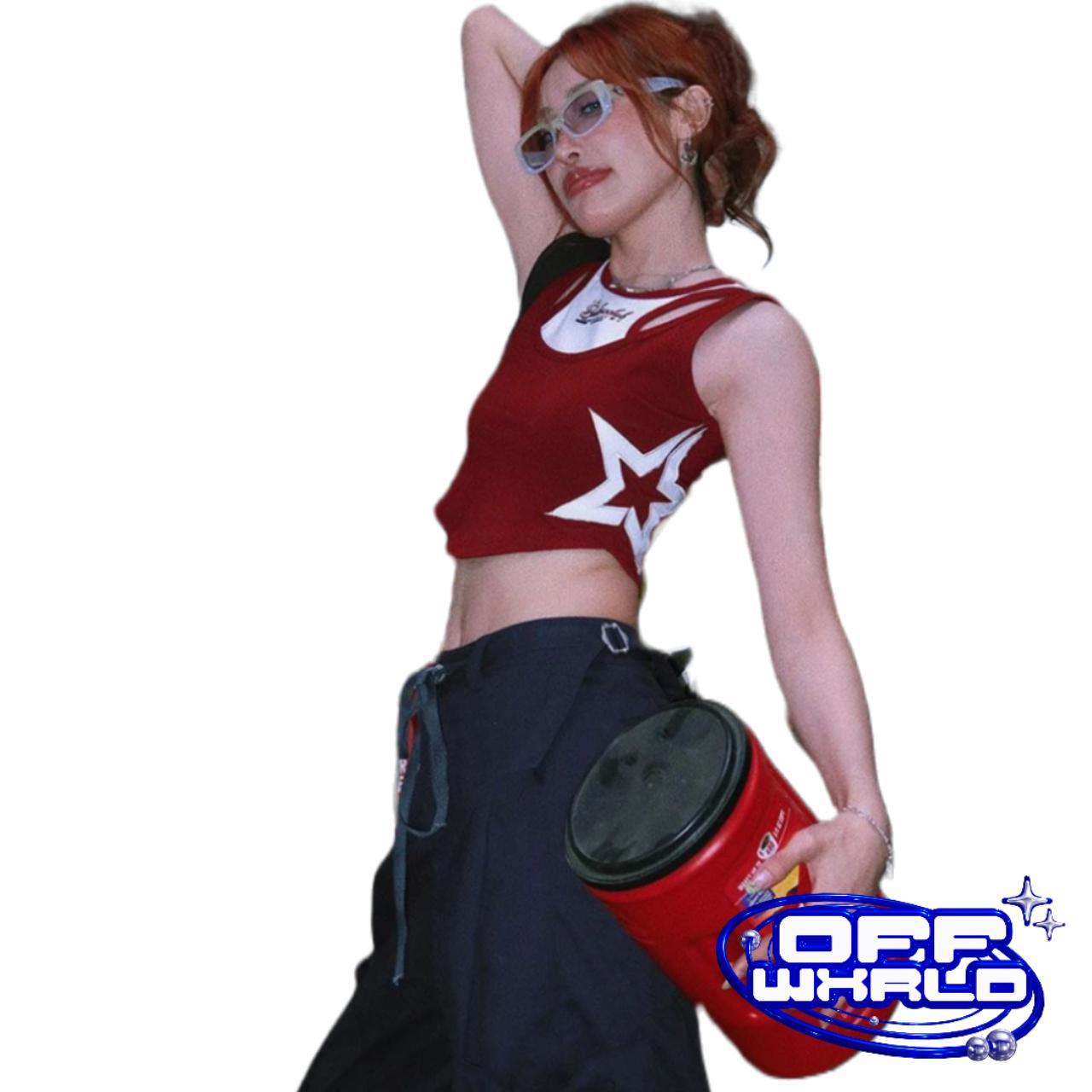 Vintage Red Star Crop Top Y2k "BACK TO BACK” ⛓️... - Depop