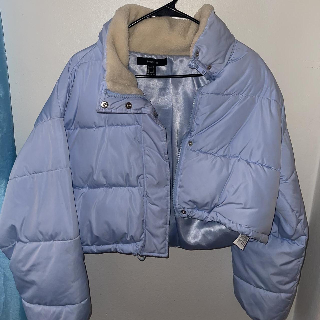 Baby blue puffer jacket Forever 21 Size S Worn twice - Depop