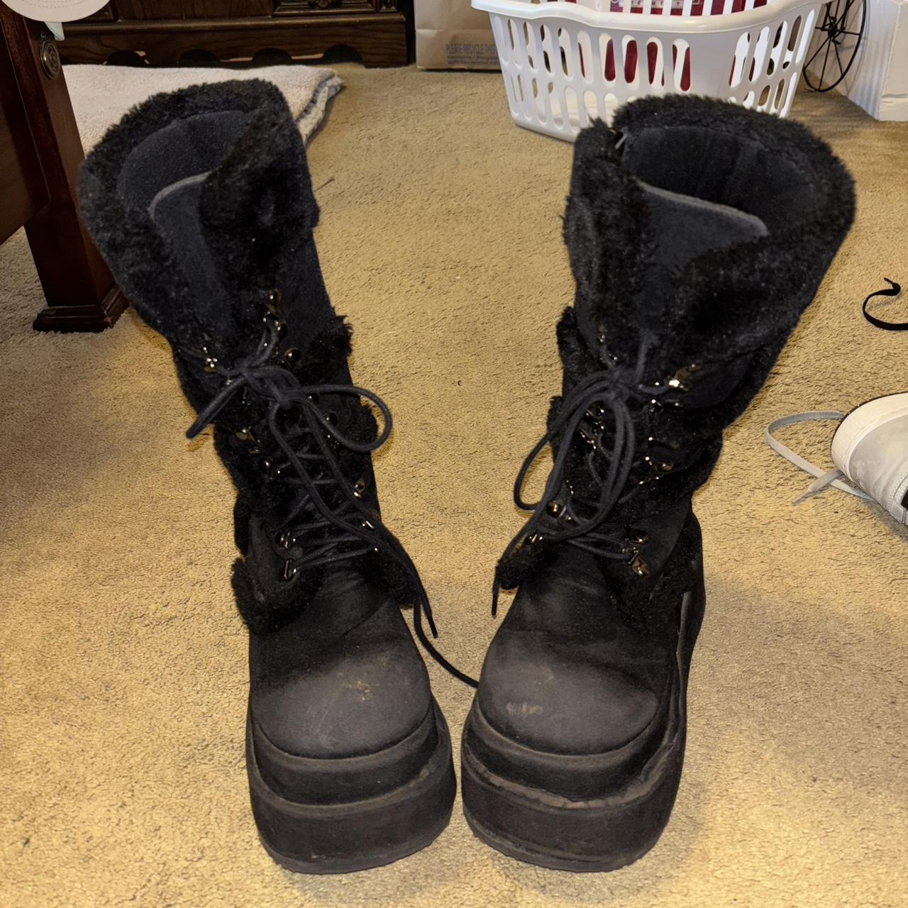 Demonia fur boots fits size 7-10 mens good condition... | Depop