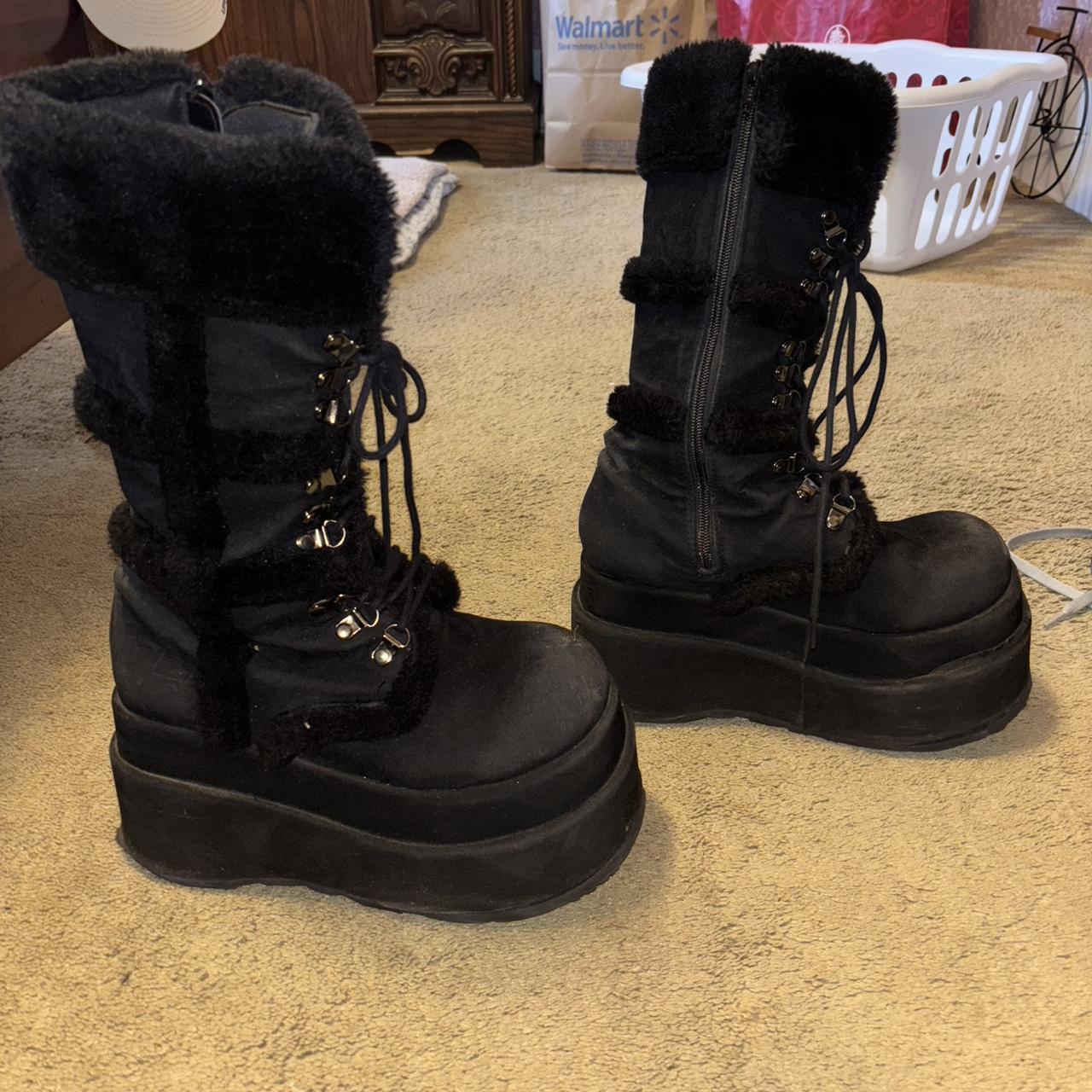 Demonia fur boots fits size 7-10 mens good condition... | Depop