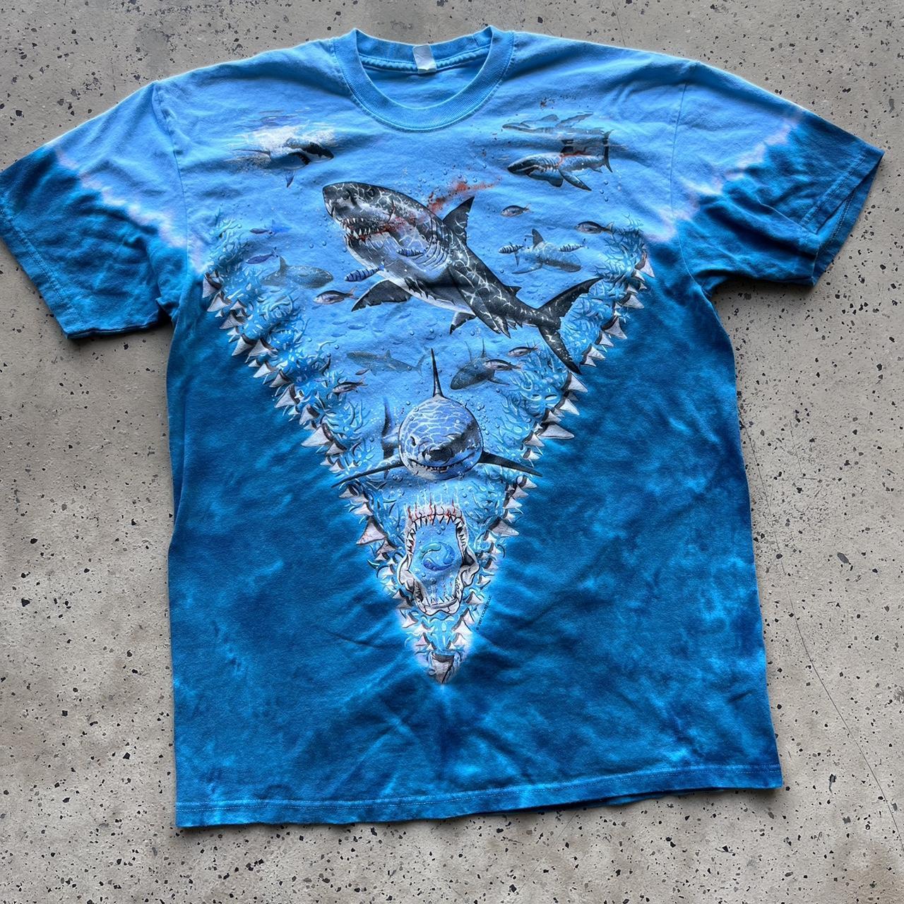 Liquid blue Shark AOP Dated 1997 Size large - Depop