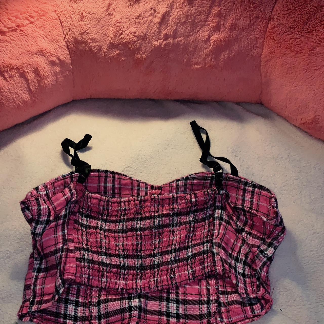 Cute Plaid Crop Top Loose string (4th slide) - Depop