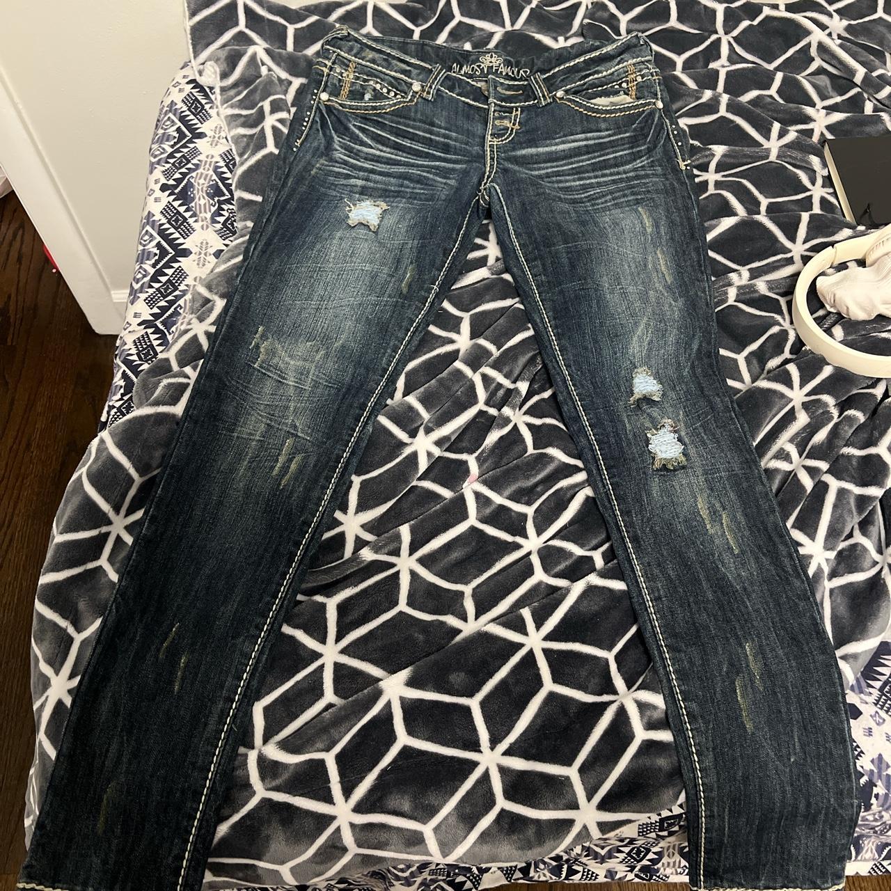 cyber y2k low rise ripped jeans goth grunge - Depop