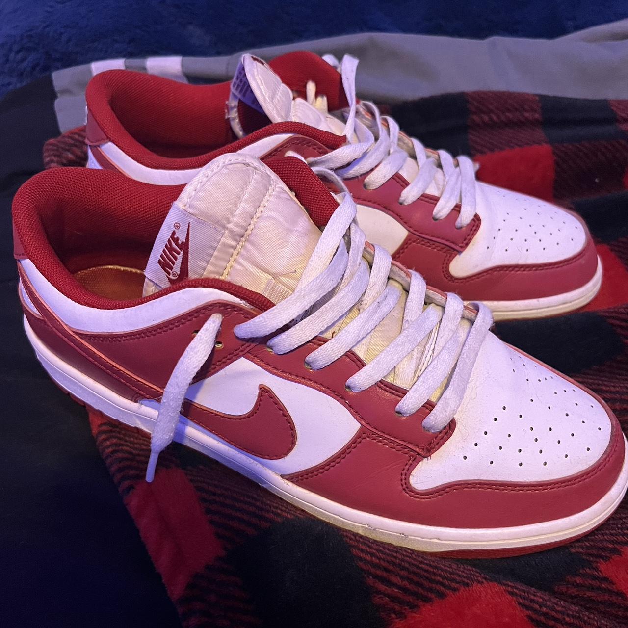Nike Dunk Low 'Red and White' Size 11 - Depop