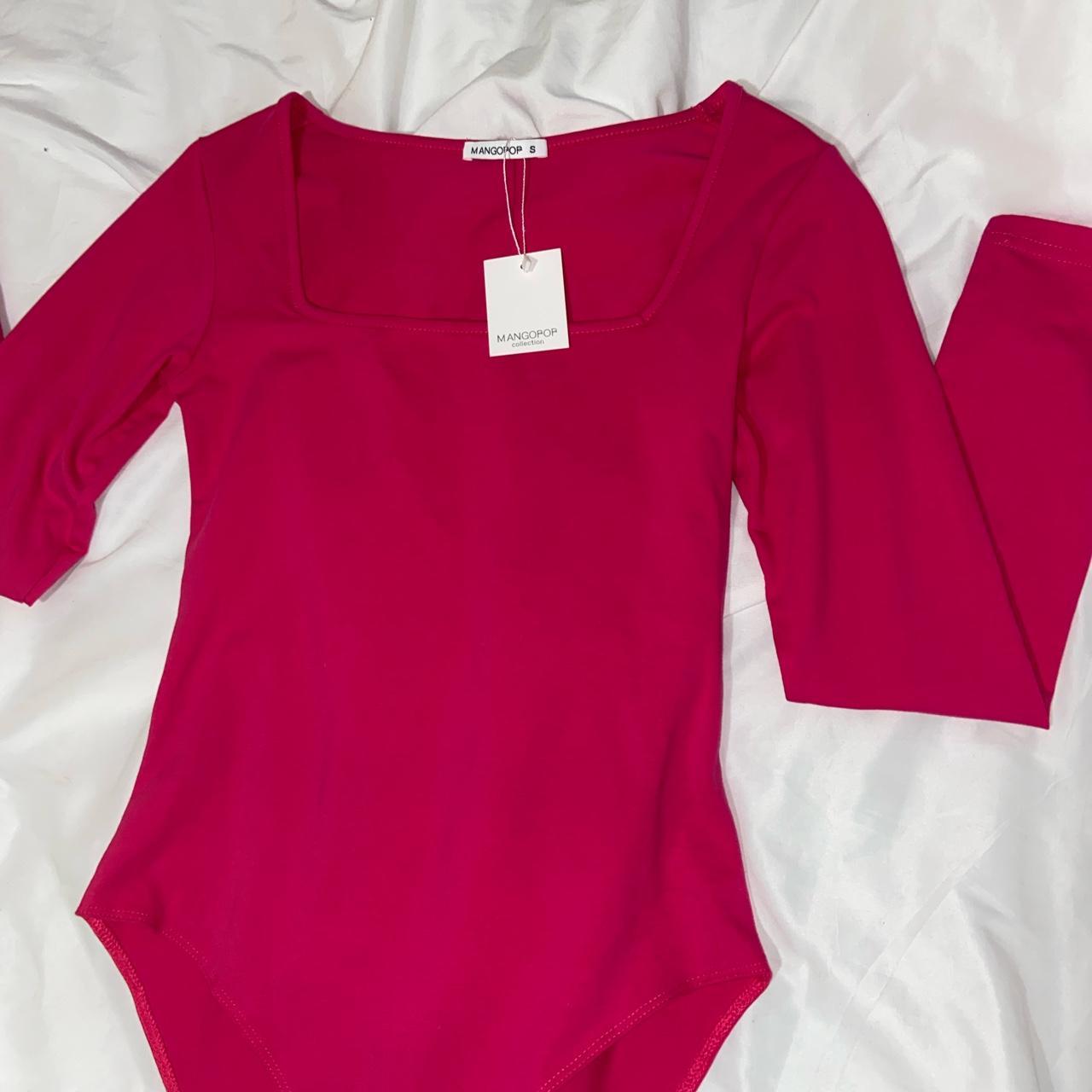 pink square neck body suit long sleeve never worn w... - Depop