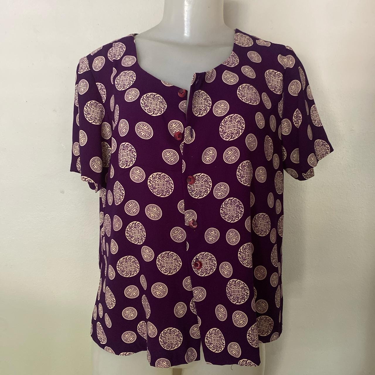 Vintage funky pattern button up short sleeve Never... - Depop