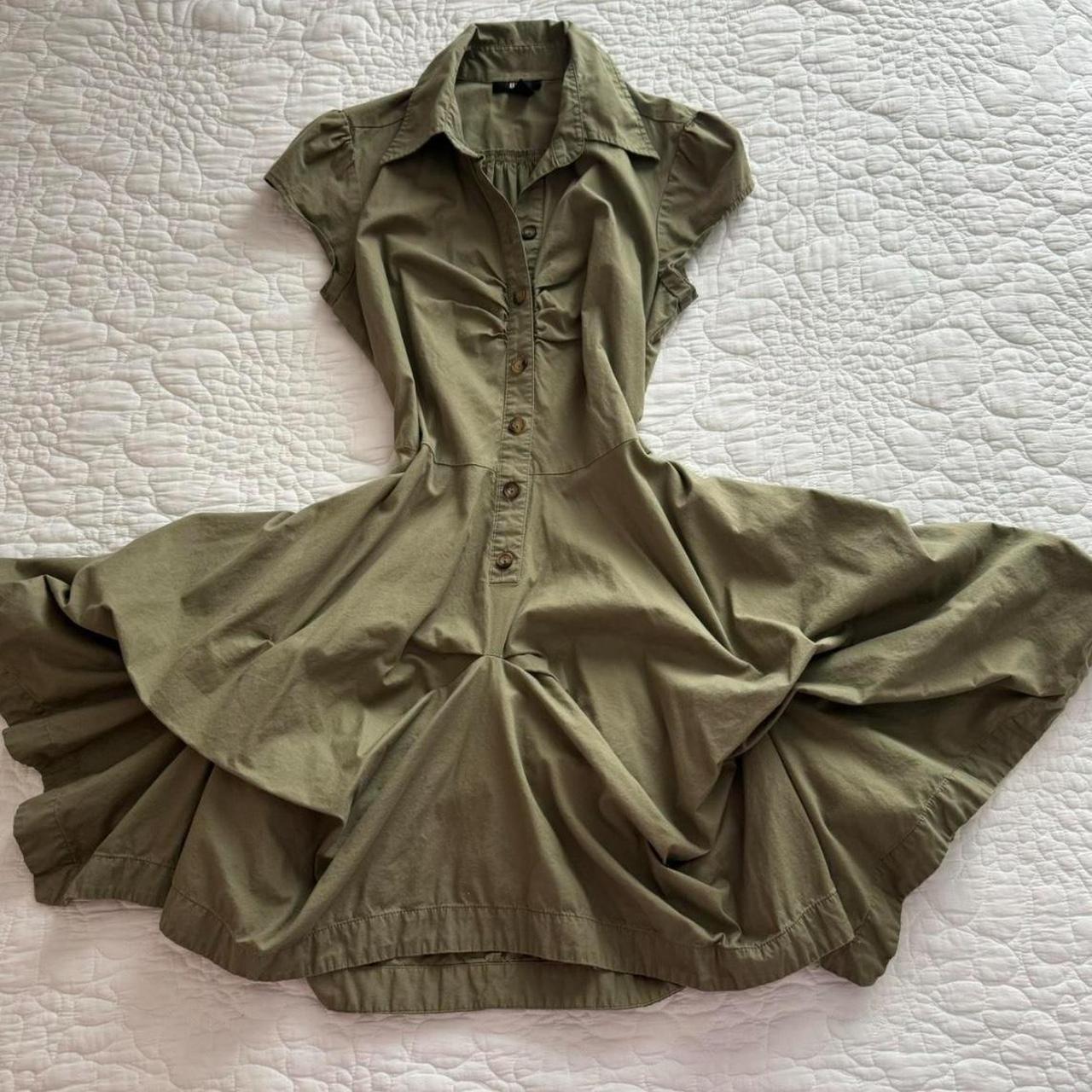 super cute khaki ruffle dress with cute button... - Depop