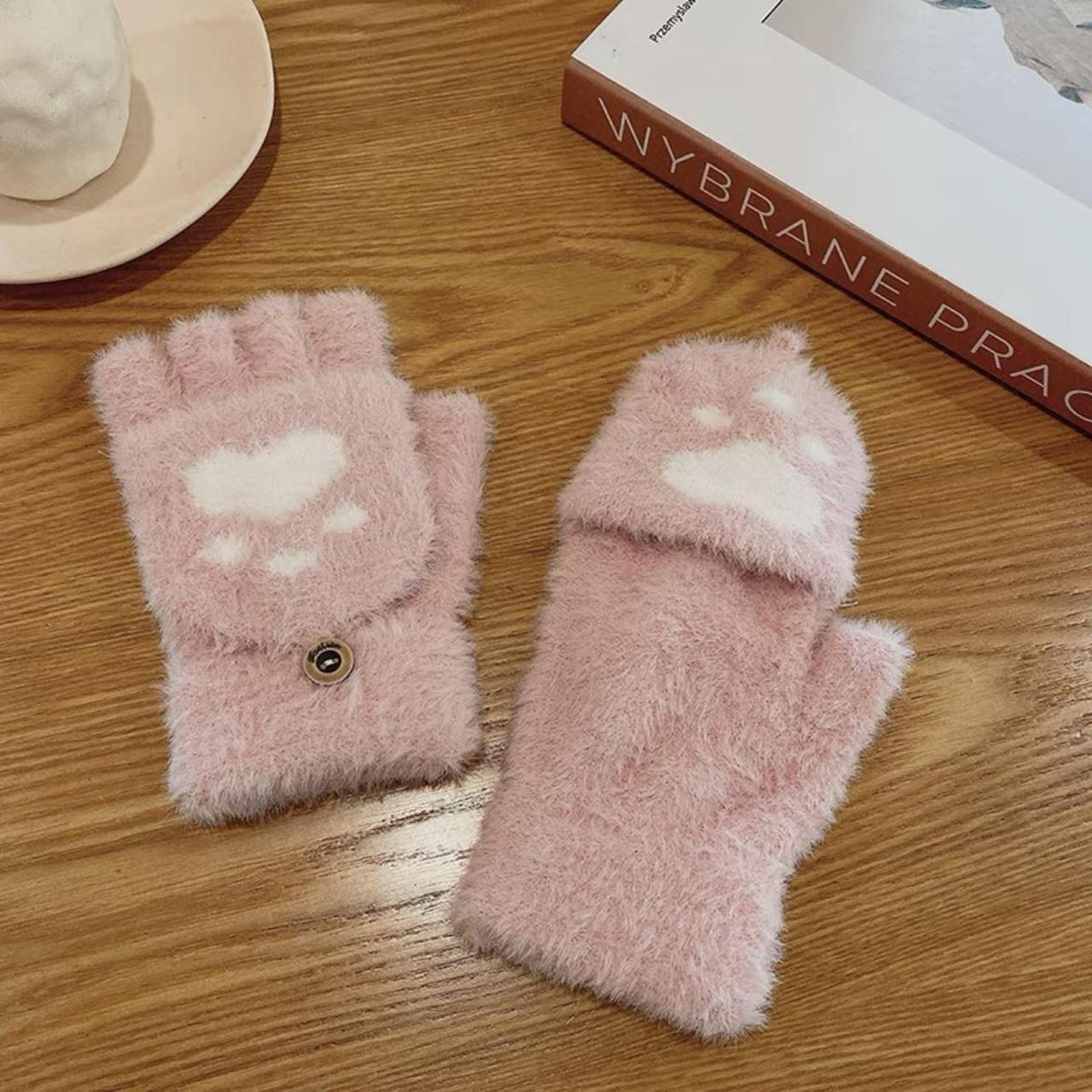 kawaii gloves pink kitty woman small - Depop