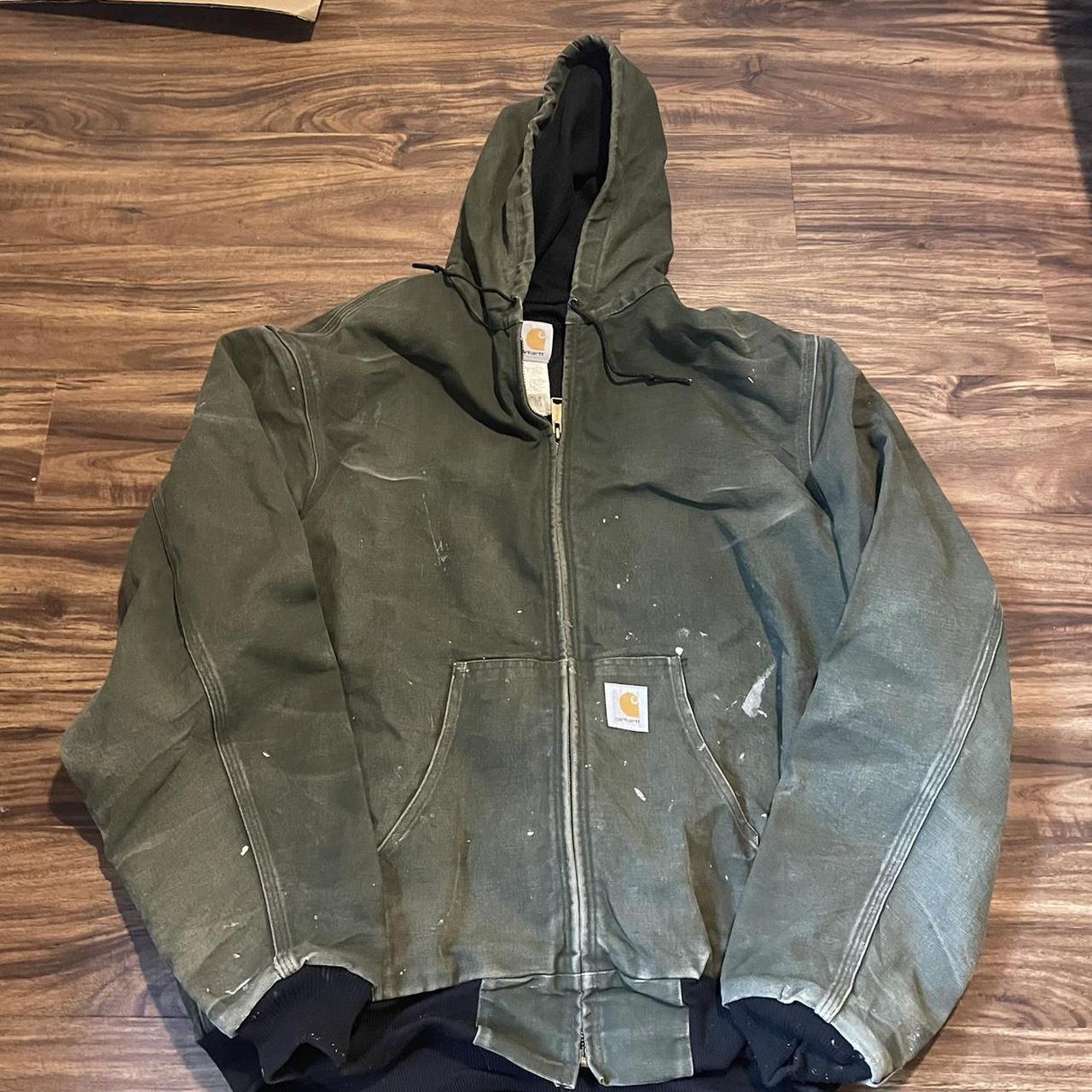 Carhartt Men's Green and White Jacket | Depop