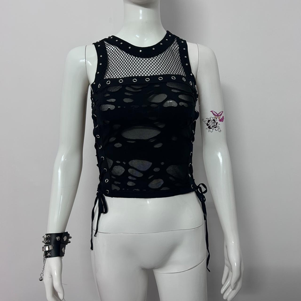 Punk ripped top, Party concert fishnet fashionable... - Depop