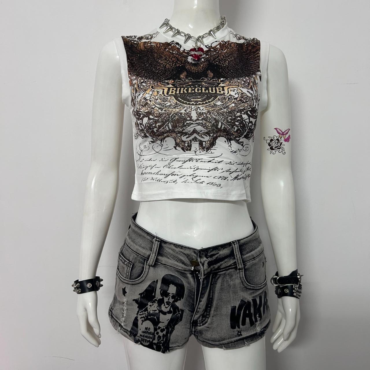 Punk print T-shirt, y2k black top, Harajuku... - Depop