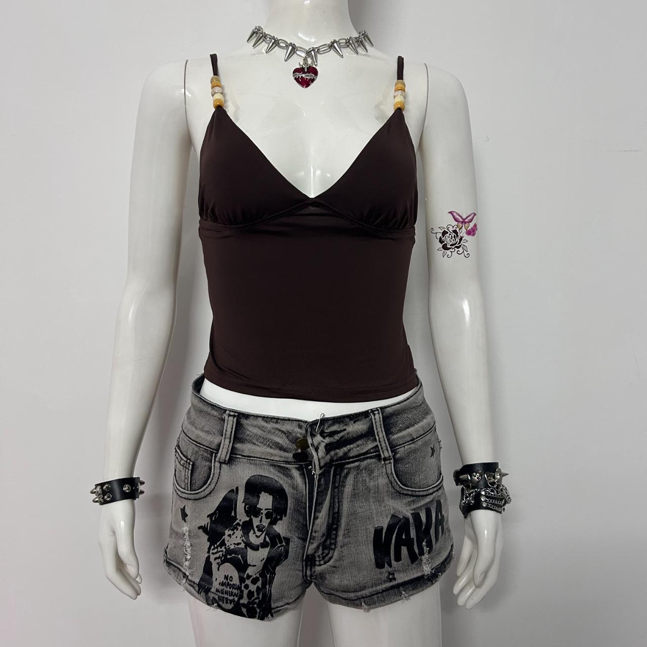 Punk beaded halter top, y2k cami top,vintage cami... - Depop