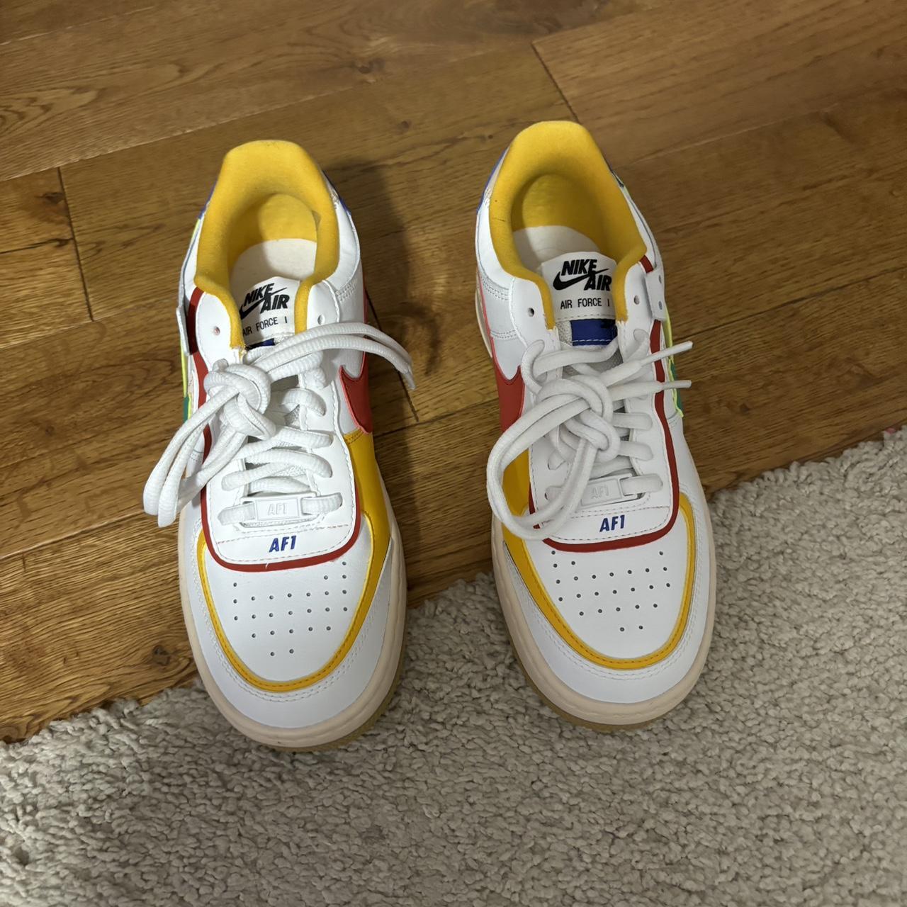 white multi colored nike af1 worn once - Depop