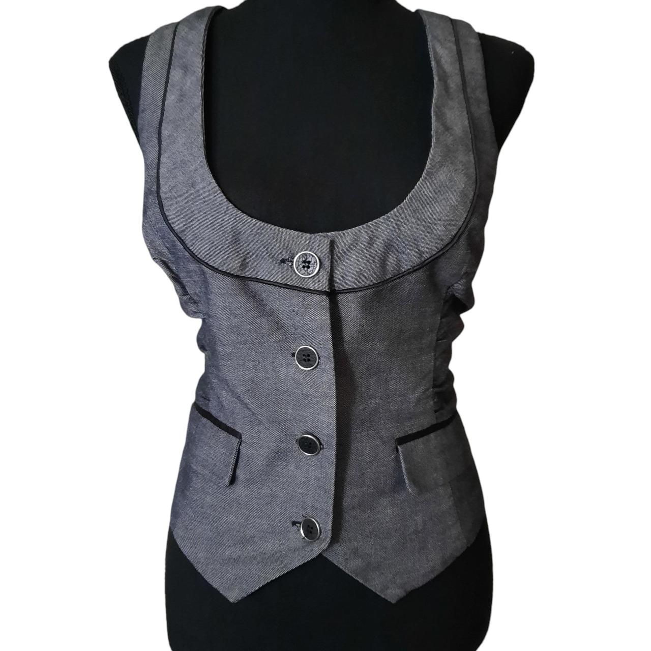 Grey button up vest with black trim #y2k #goth #emo | Depop