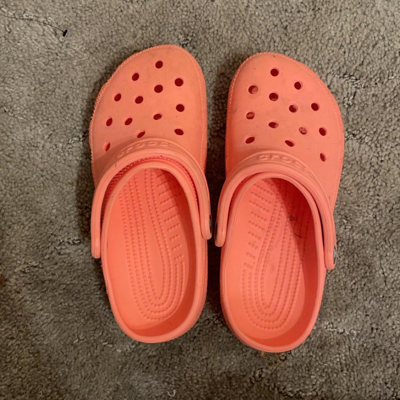 coral crocs basically brand new! will wash before... - Depop
