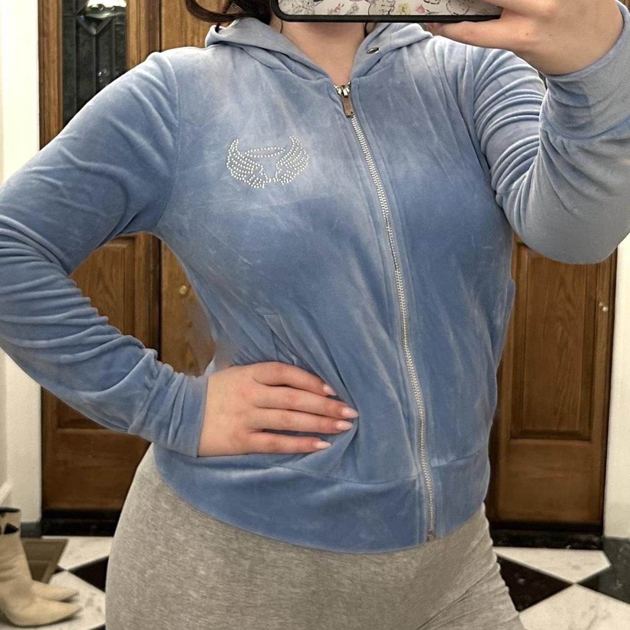 Velour Baby Blue Zip Up Hoodie #tracksuit #velour - Depop