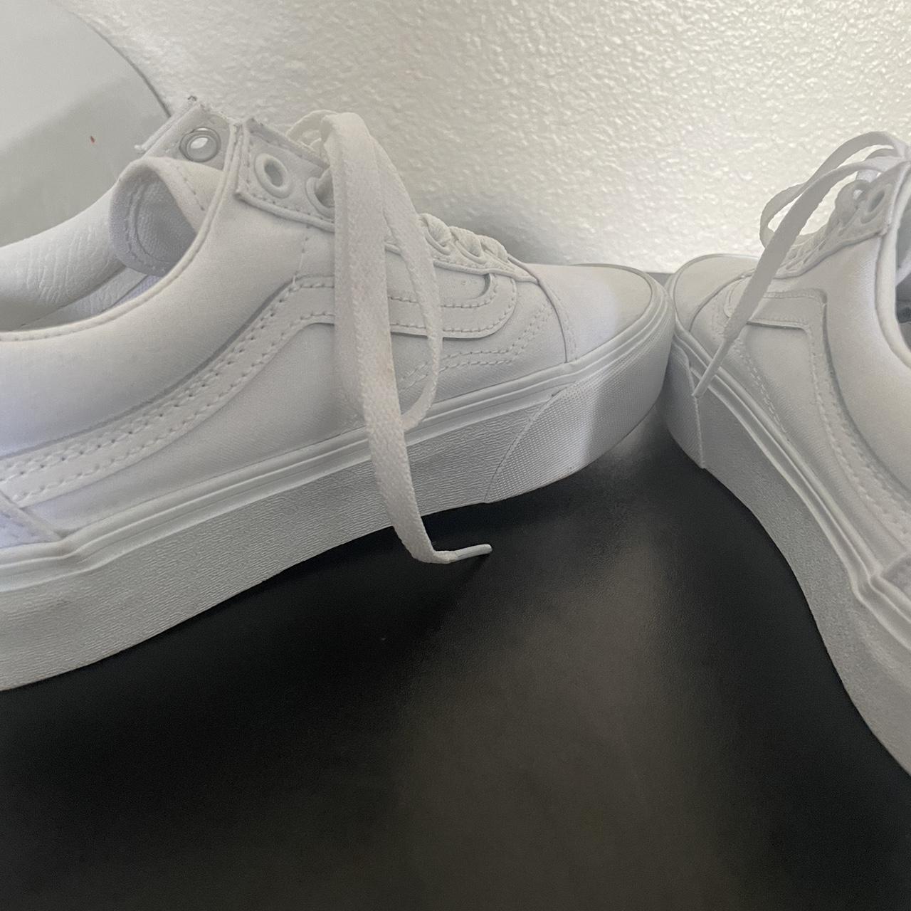 old skool white vans -womens 8 -worn ONCE -great... - Depop