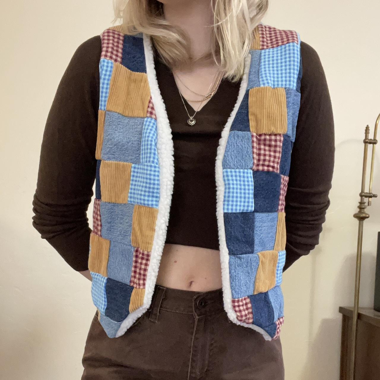 Vintage handmade puffy quilted patchwork vest with... - Depop