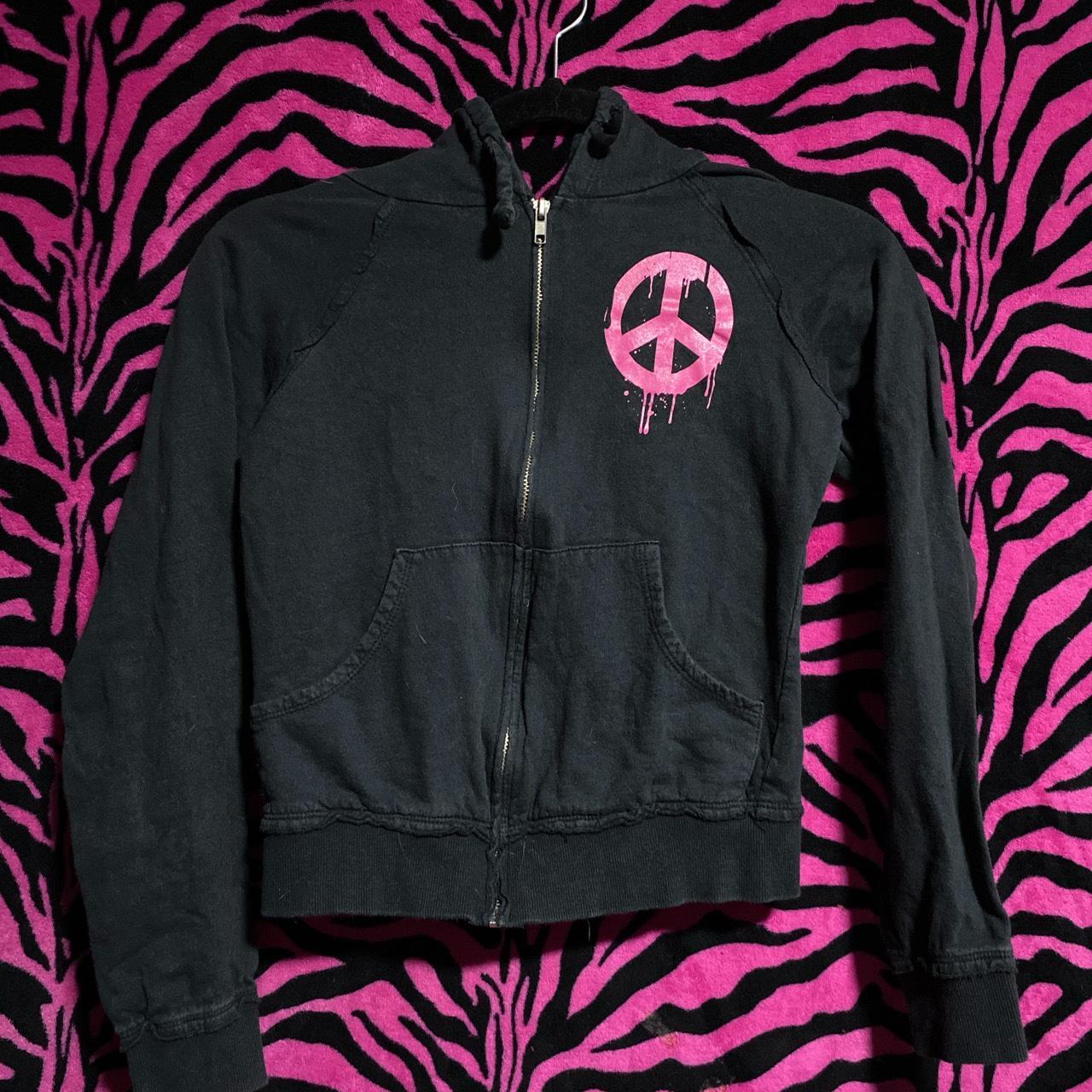 Black emo scene zebra peace sign jacket Good... - Depop