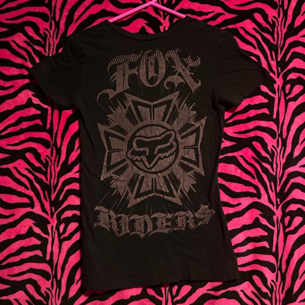 Pink fox racing v neck shirt Good condition is a bit... - Depop