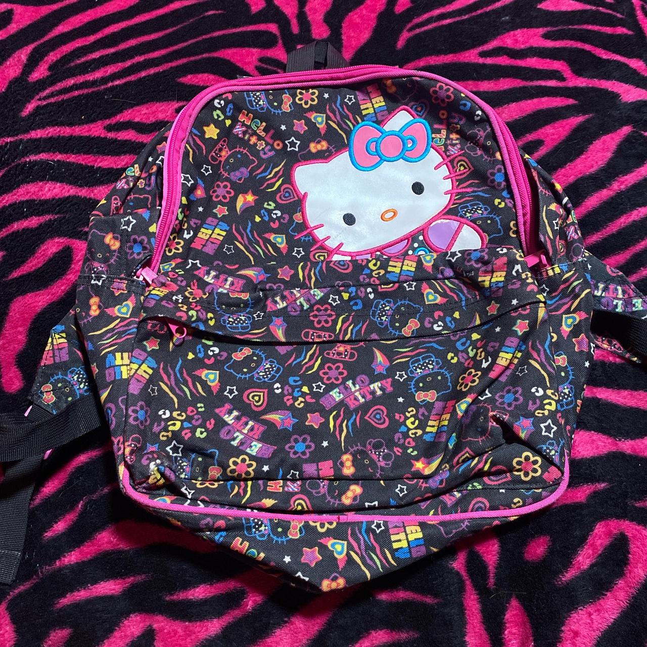 Scene hello kitty zebra rainbow print backpack Good... - Depop