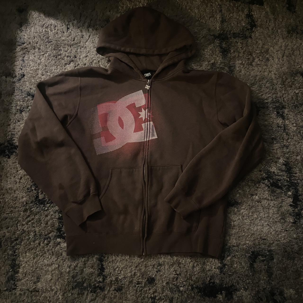 Very nice thick brown DC zip-up hoodie with white... - Depop