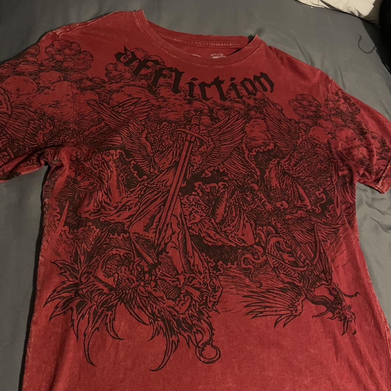 Red and black affliction Angels shirt - Depop