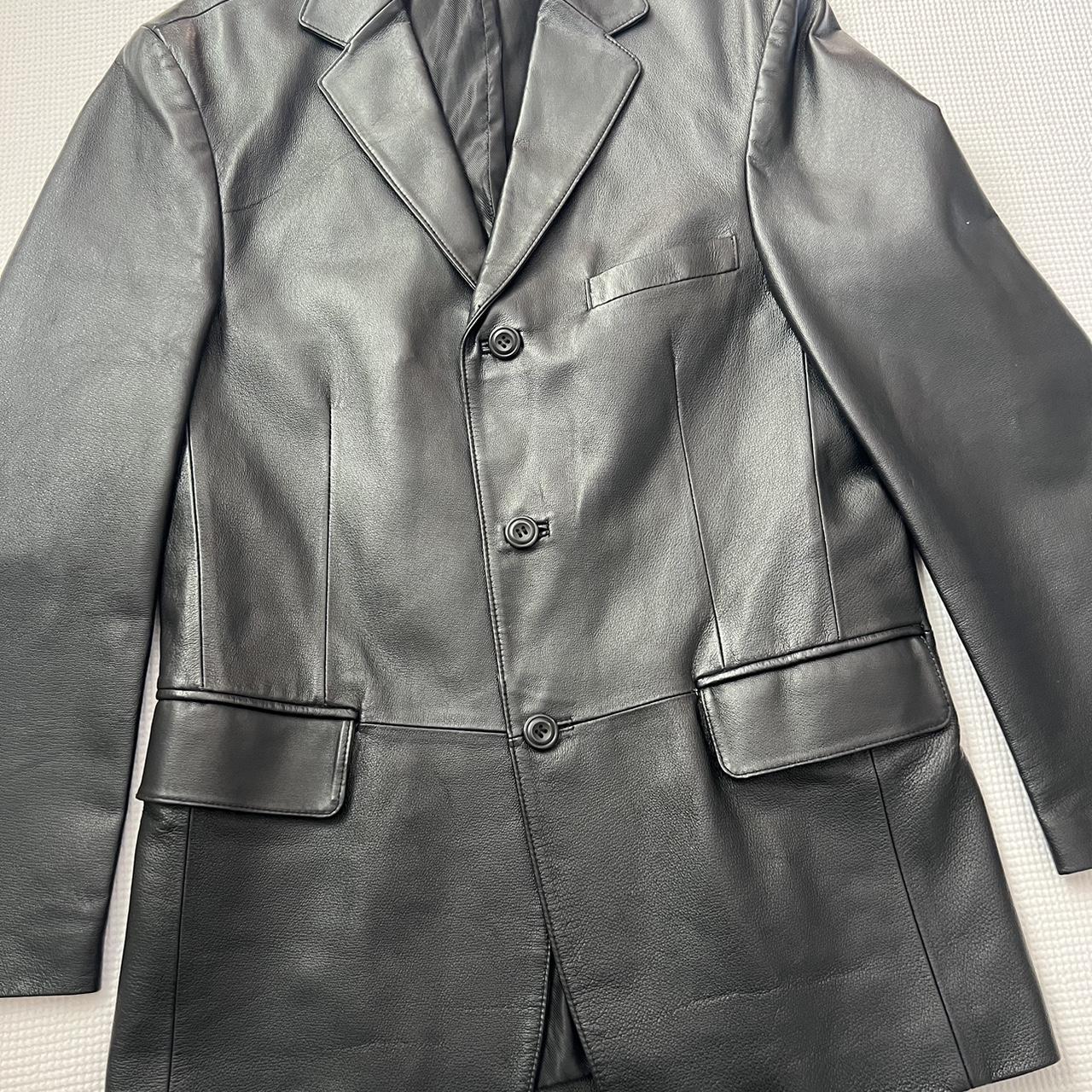 gorgeous black button up leather jacket! this... - Depop