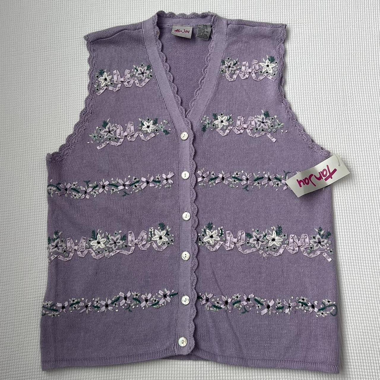 adorable vintage purple sweater vest w/ floral... - Depop